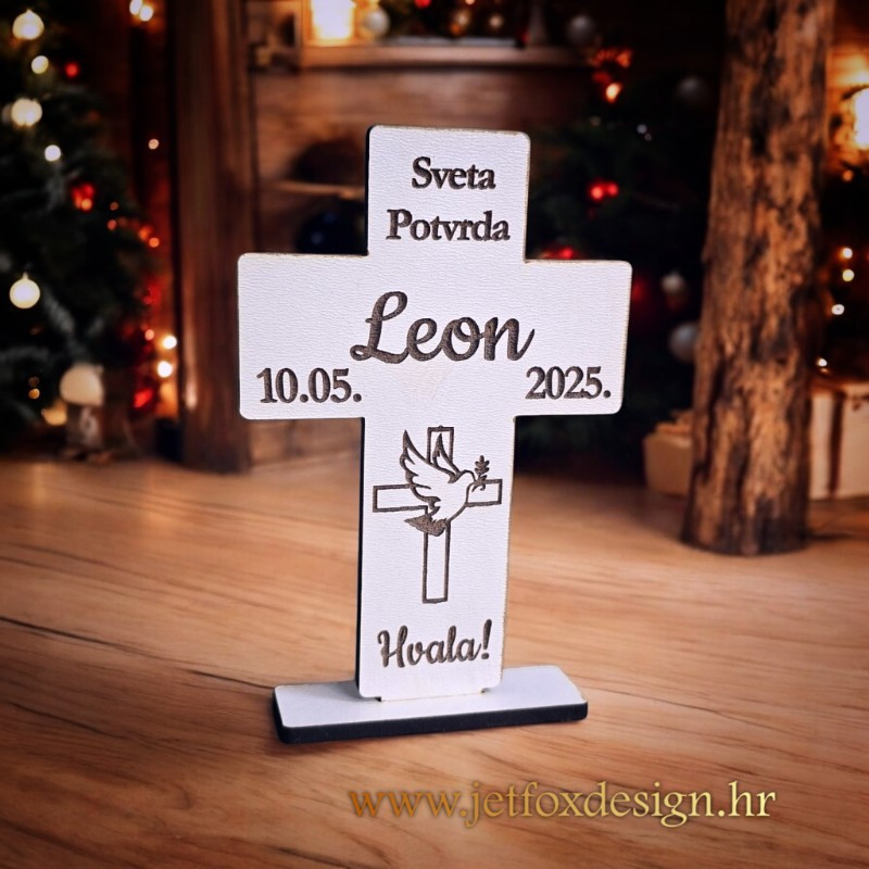 Zahvalnica Za Krizmu u Obliku Križa – S Imenom, Datumom